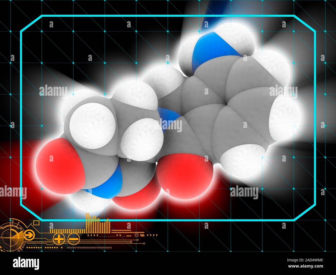 Lenalidomide. Molecular model of the drug lenalidomide (C13.H13.N3.O3 ...