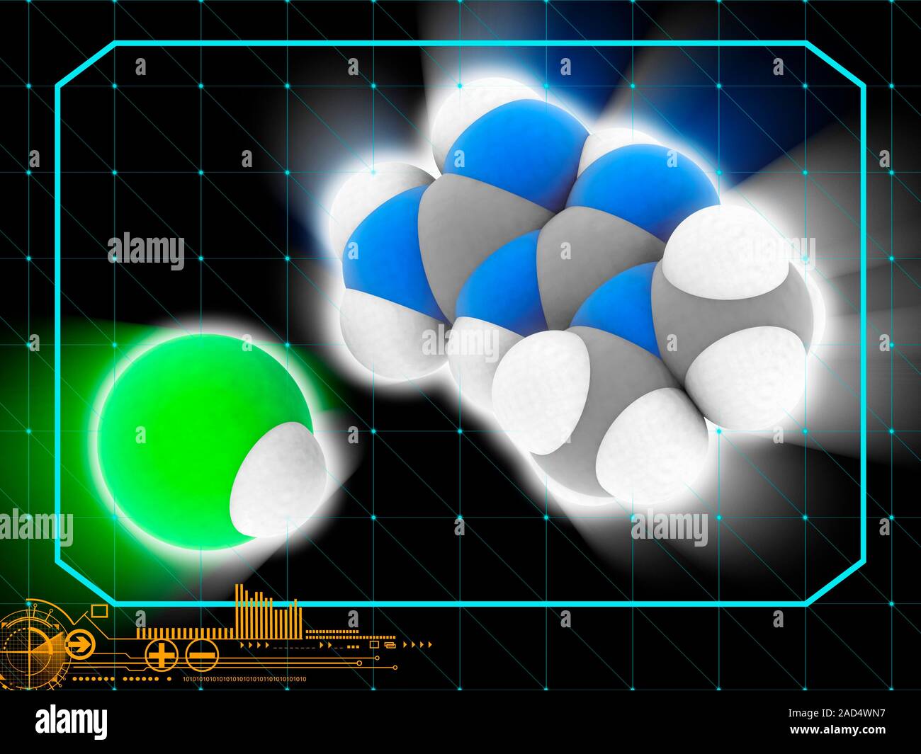 Metformin hydrochloride. Molecular model of the drug metformin ...