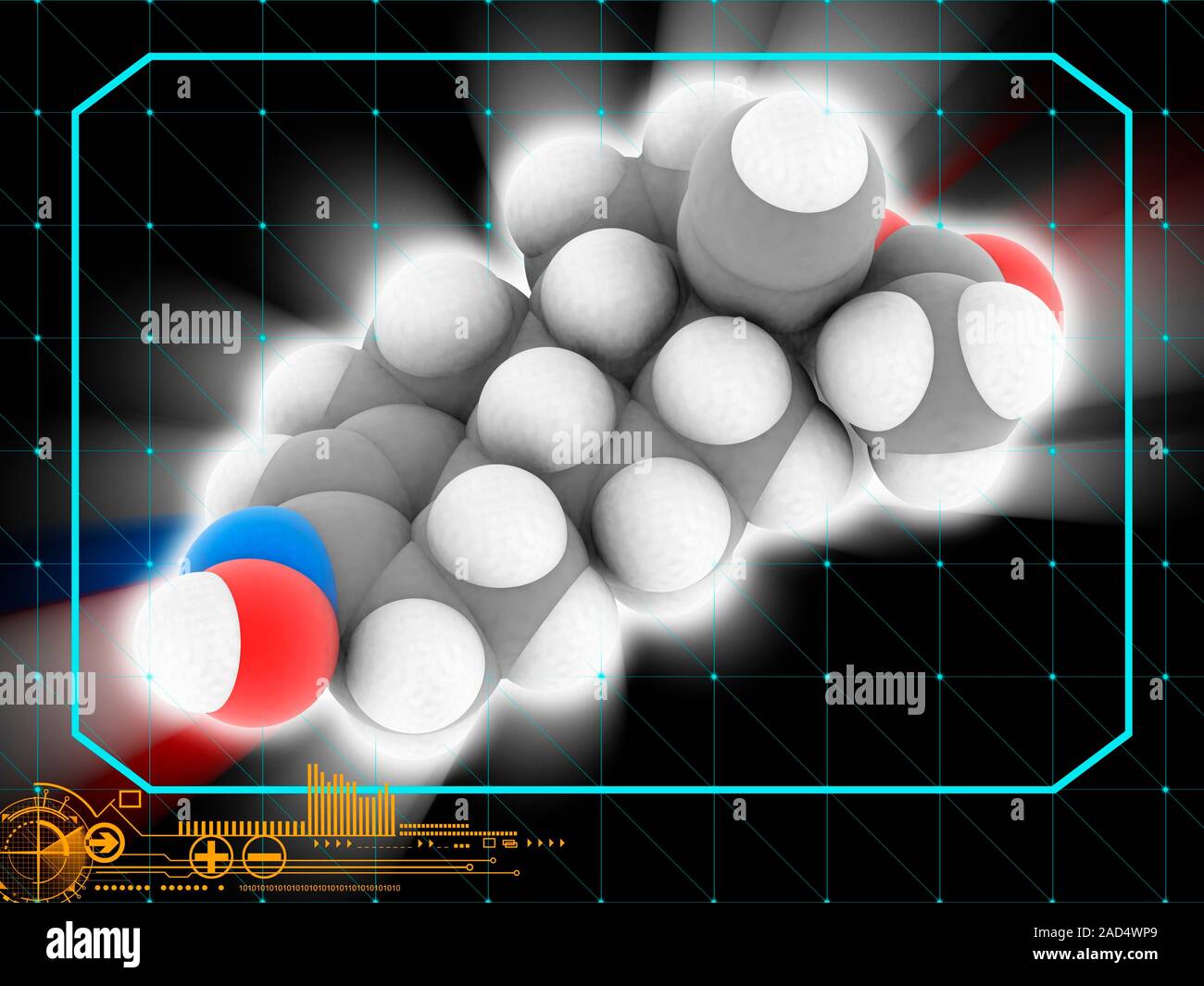 Norgestimate. Molecular model of the drug norgestimate (C23.H31.N.O3 ...