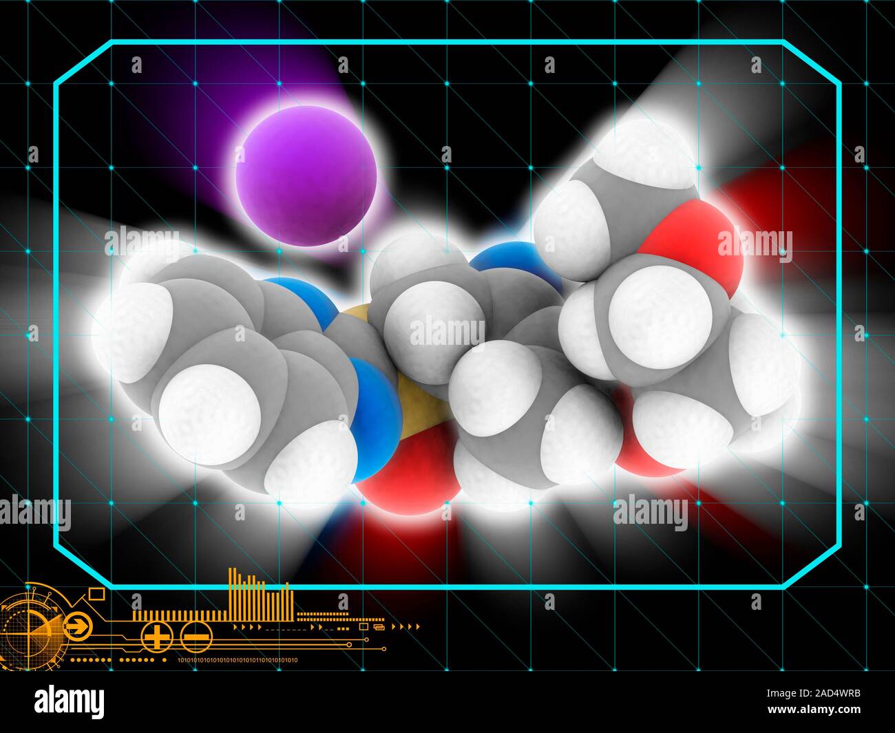 Rabeprazole sodium. Molecular model of the drug rabeprazole sodium (C18 ...