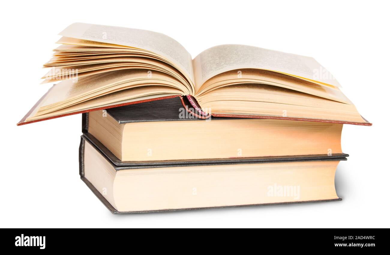Two Closed Books And One Opened Stock Photo - Alamy