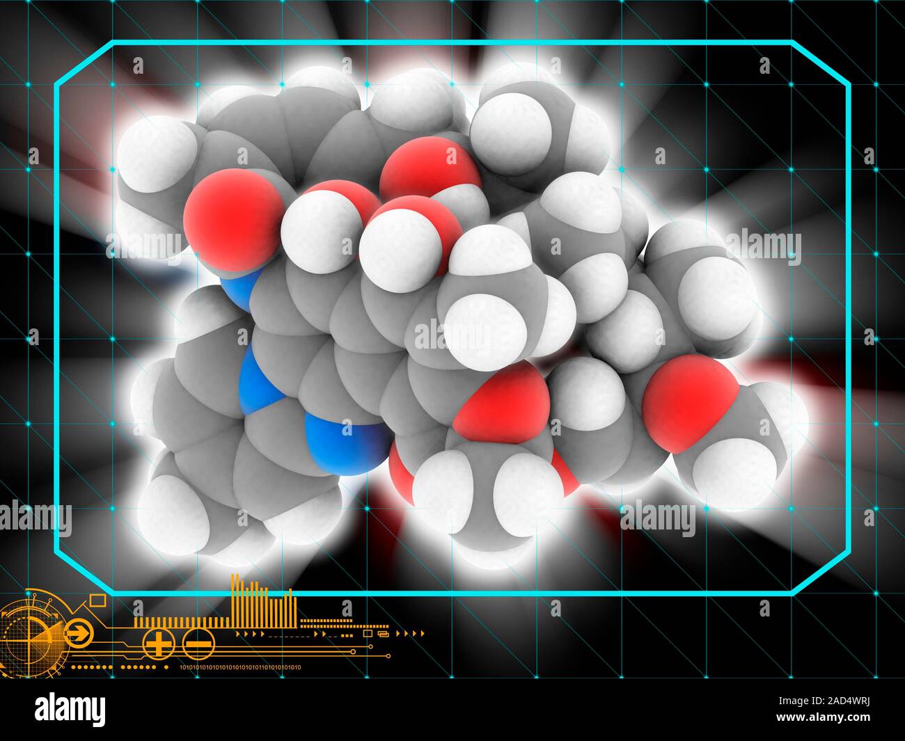 Rifaximin. Molecular model of the drug rifaximin (C43.H51.N3.O11). This ...