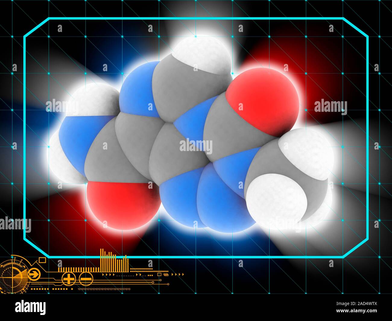 Temozolomide. Molecular model of the drug temozolomide (C6.H6.N6.O2 ...