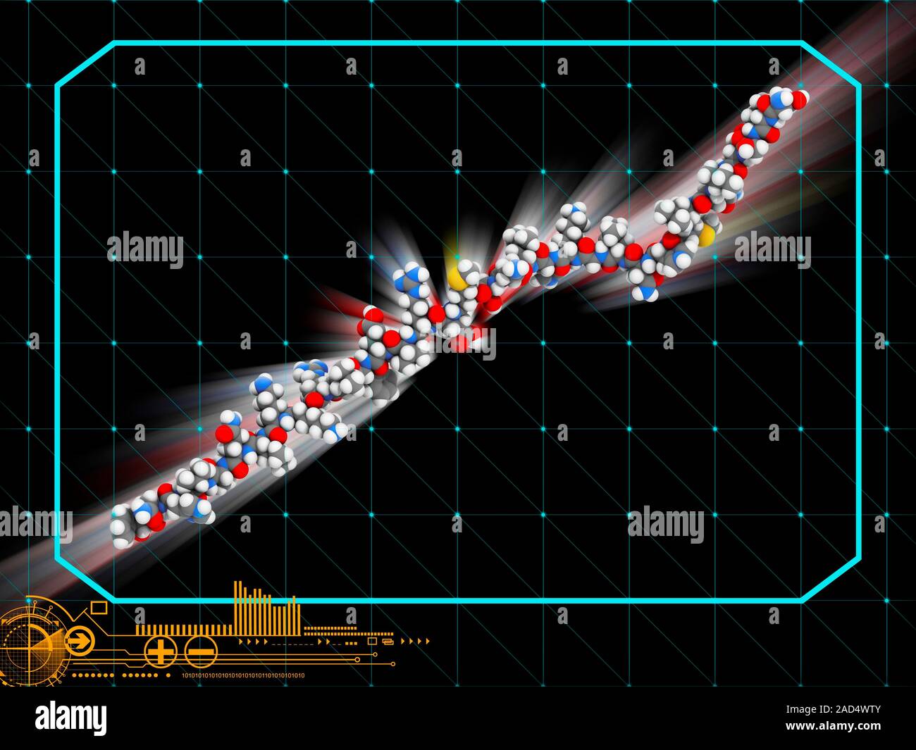 Teriparatide. Molecular model of the drug teriparatide (C181.H291.N55 ...