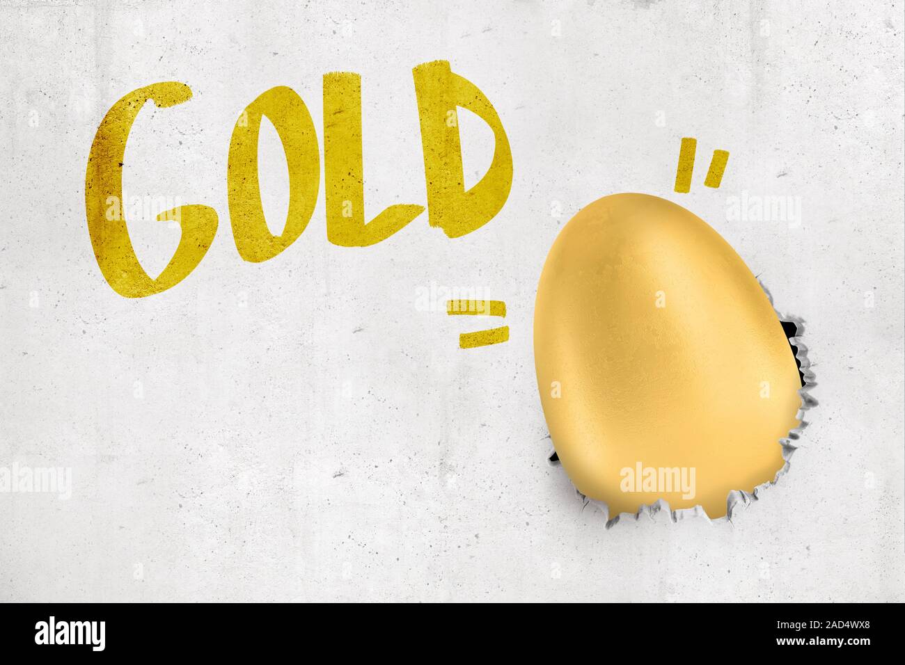 3d rendering of concrete wall with title 'GOLD' and gold chicken egg ...