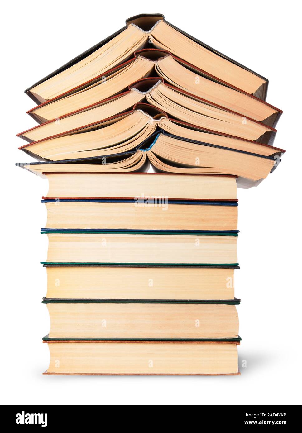 Stack of open and closed old books bottom view Stock Photo - Alamy