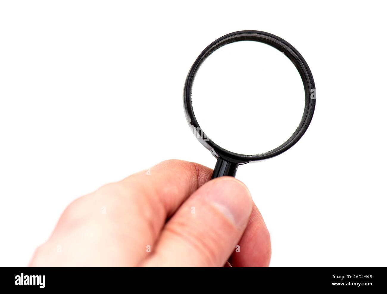 Hand with Magnifying Glass on white Background, Magnifying Glass in Man ...