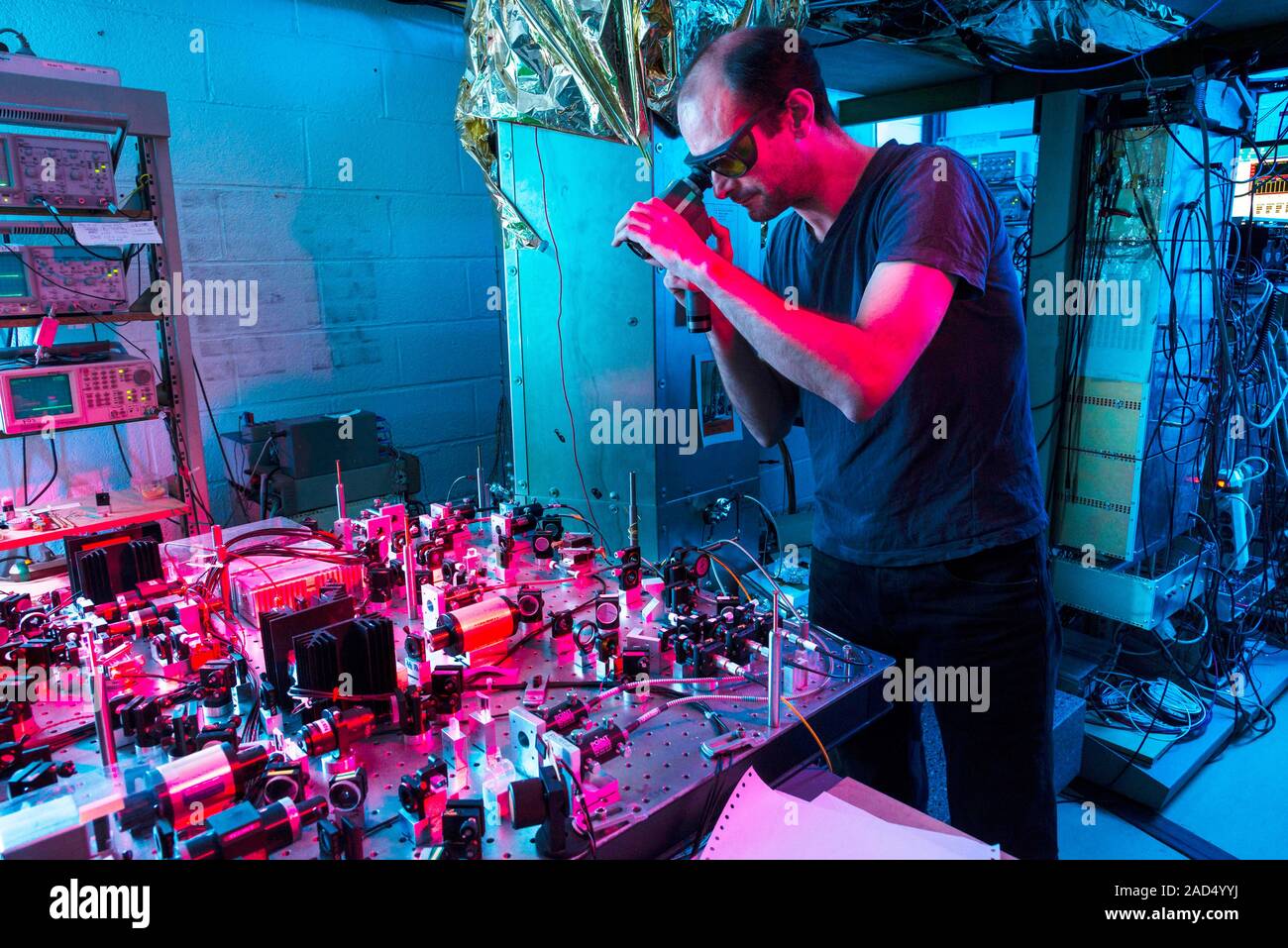 Researcher monitoring a dual alkali caesium and rubidium atomic ...