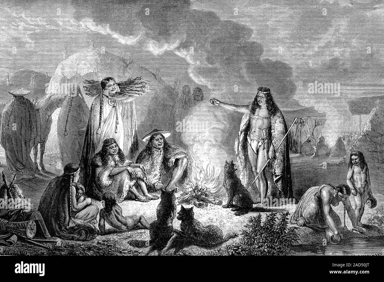 19th Century native American tribe. 1861 illustration of native people ...