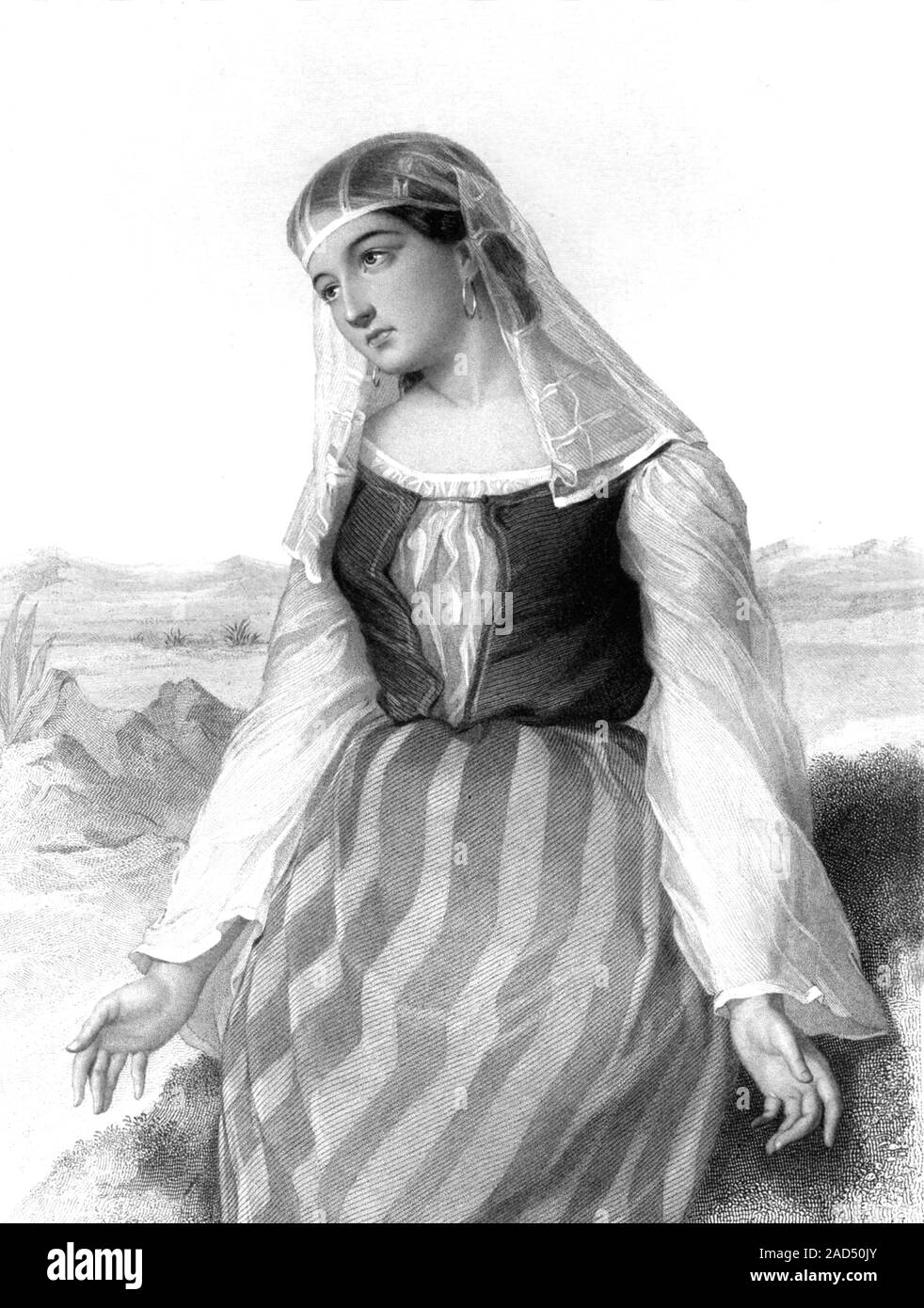Hagar, Abraham's wife. 1846 illustration of the biblical figure Hagar ...