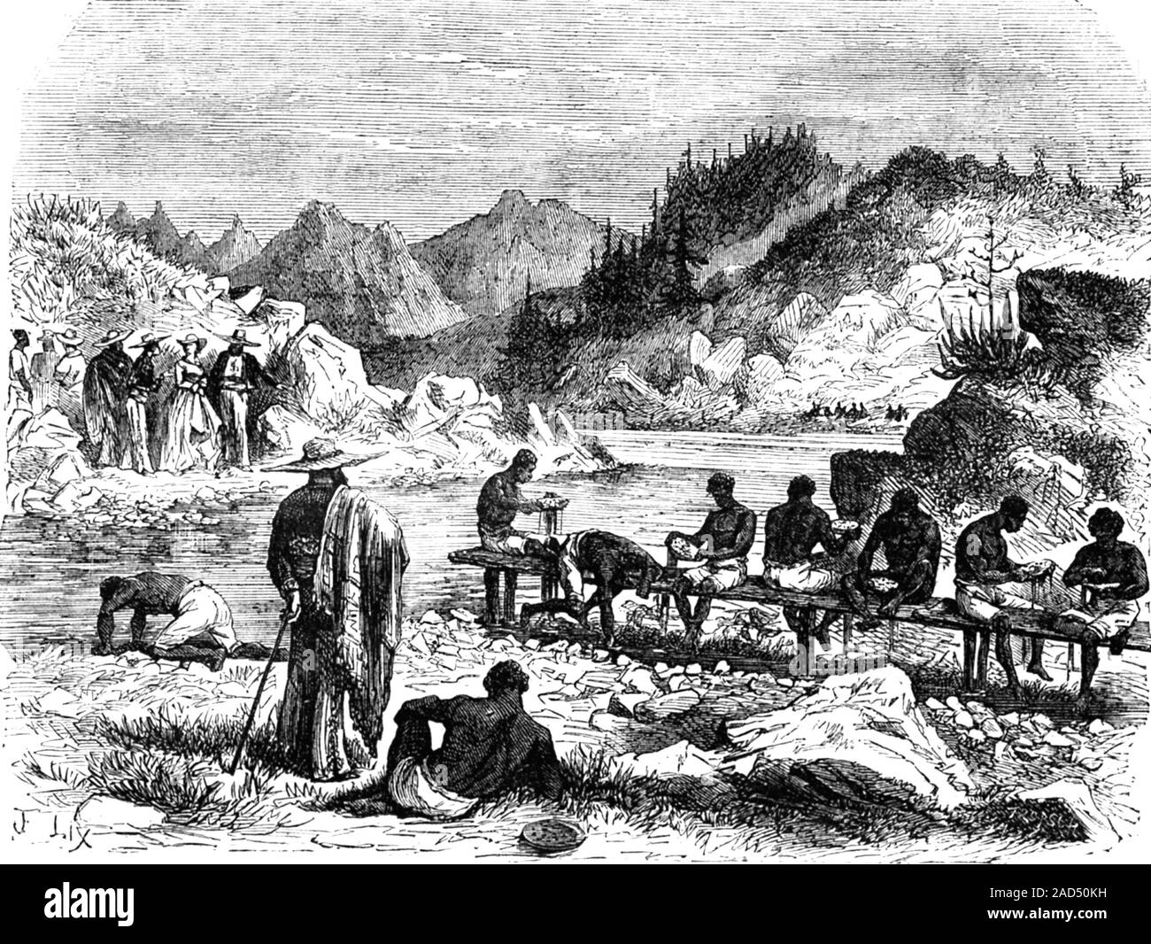 19th Century Brazilian diamond mine. 1862 illustration of people ...