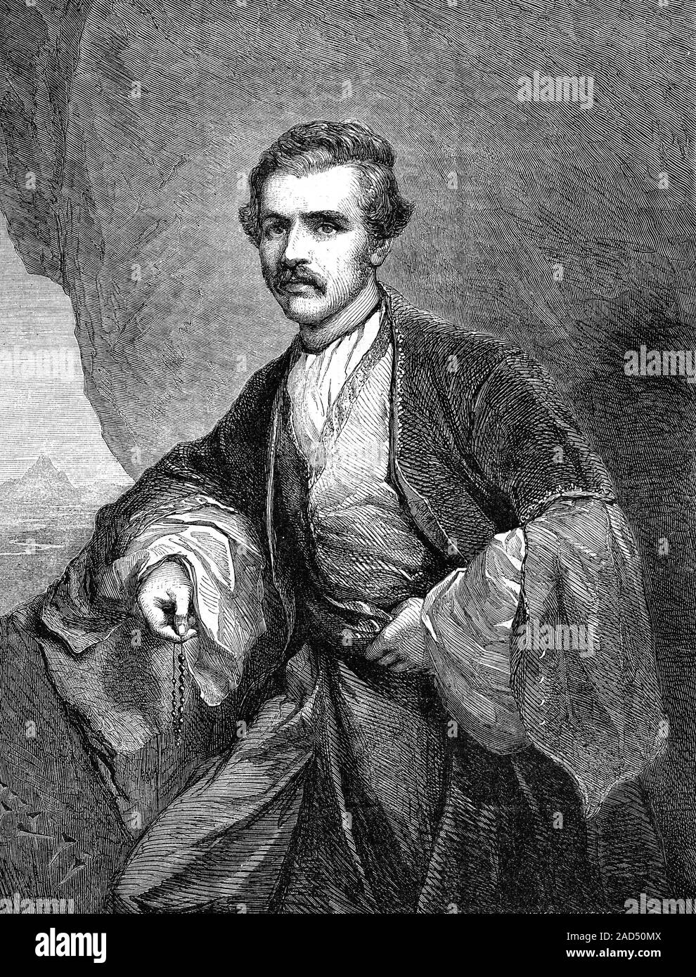 Henry Layard (1817-1894). 1869 illustration of the English traveller ...