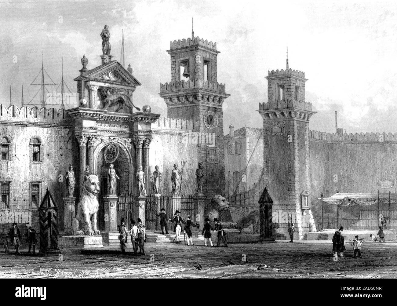 The Arsenal, Venice, Italy, 1854 illustration. The Venetian Arsenal is ...