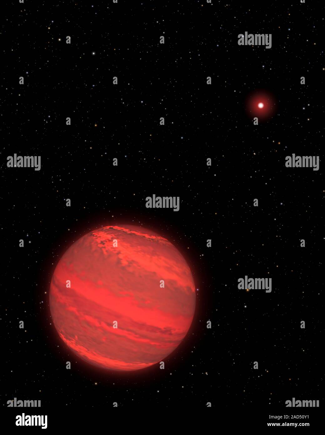 2M1207b exoplanet, illustration. This Jupiter-like planet is a gas ...