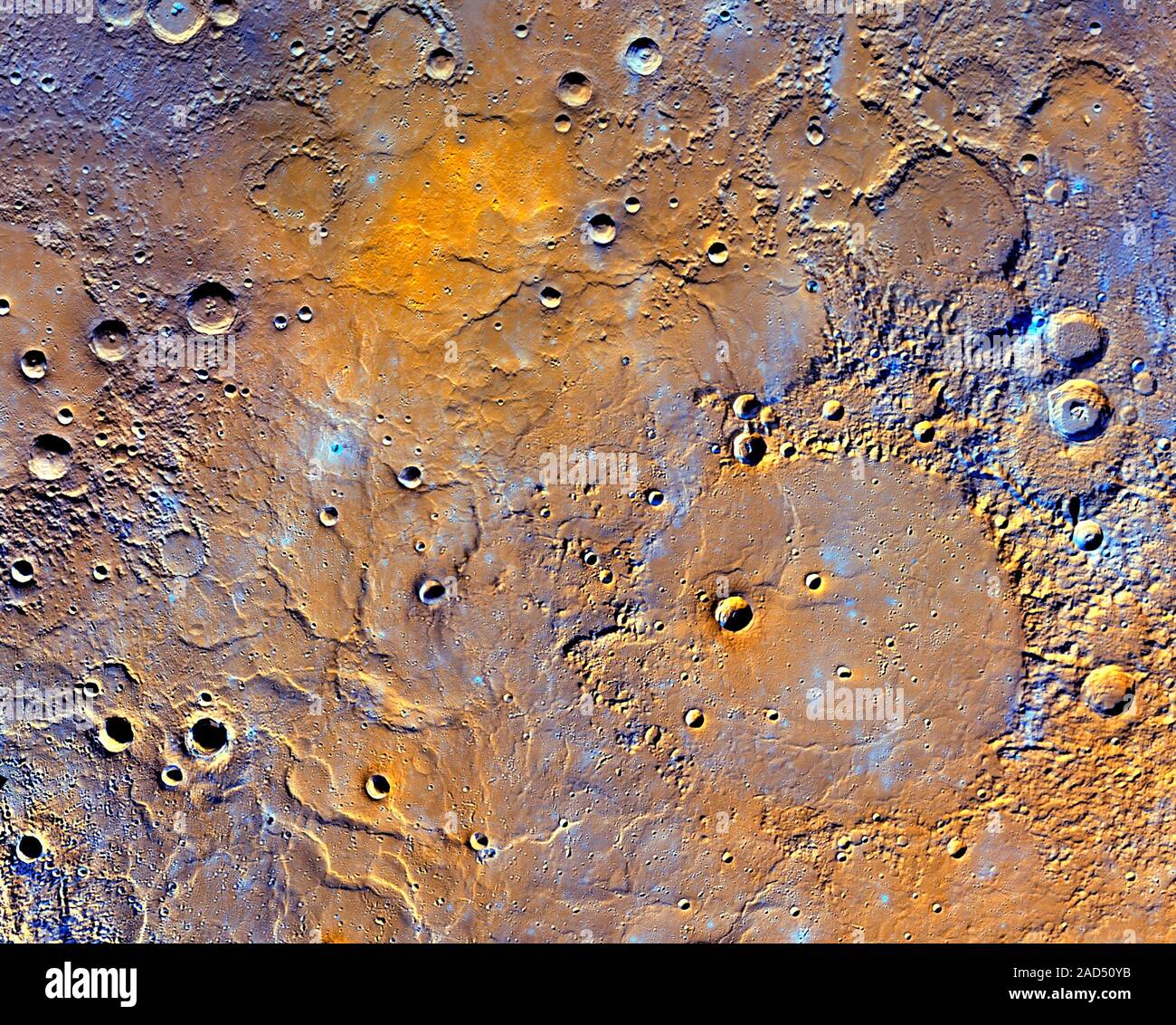 Craters on Mercury, MESSENGER image. Northern volcanic plains on ...