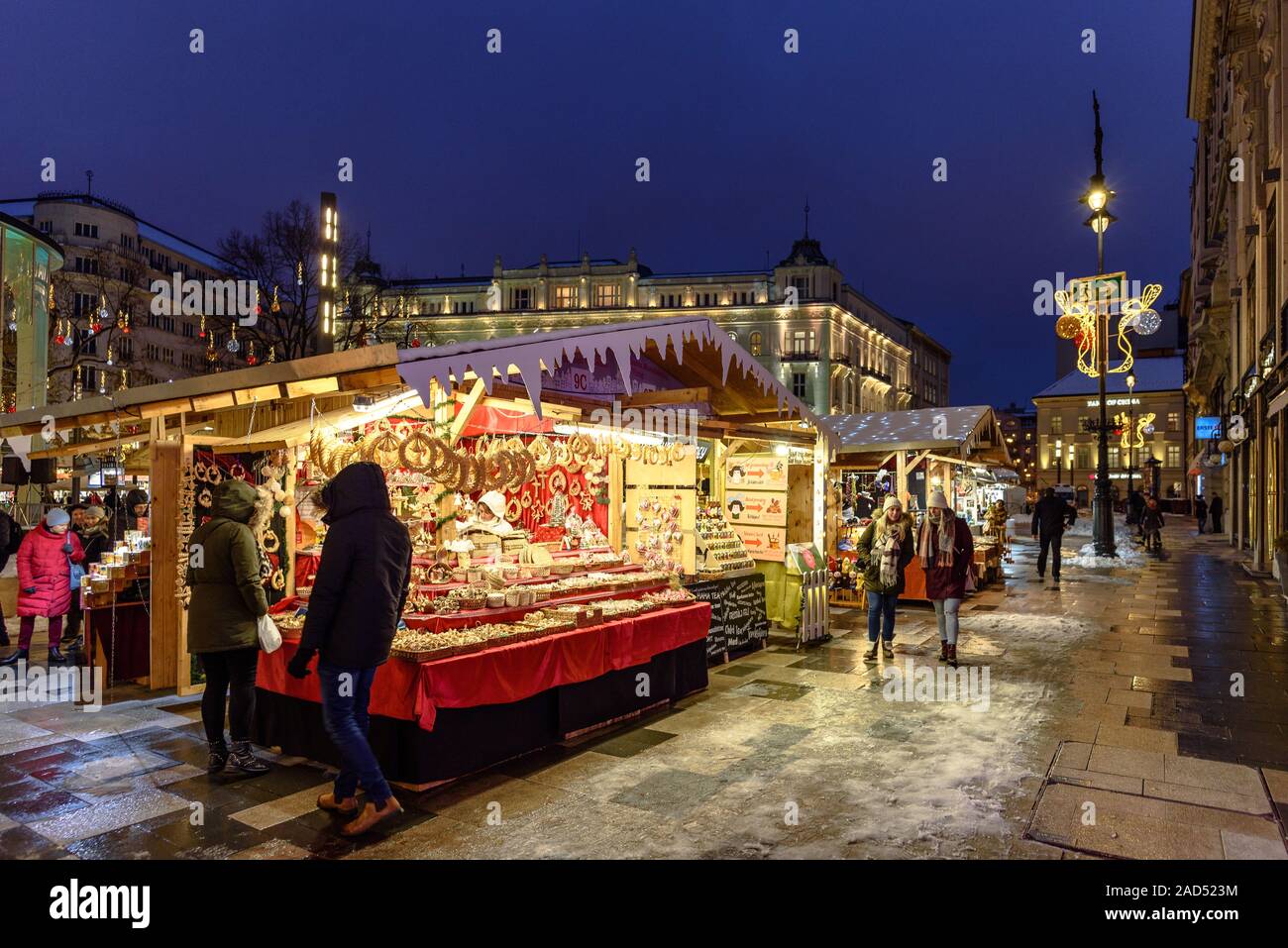 A row of stands selling crafts at the Budapest Advent and Christmas ...