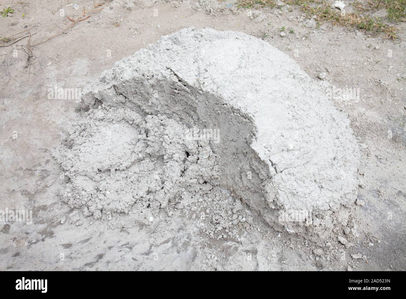 Coral cement. Close-up of cement made from powdered coral, being used ...