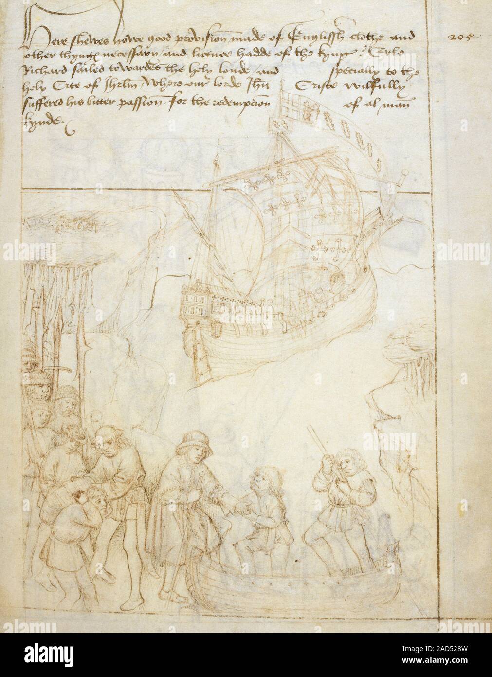 Beauchamp sails to Jerusalem. Late 15th-century manuscript page ...