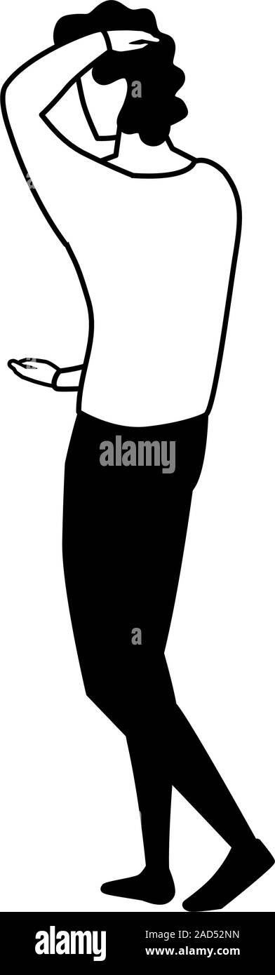 young man of back position on white background vector illustration ...