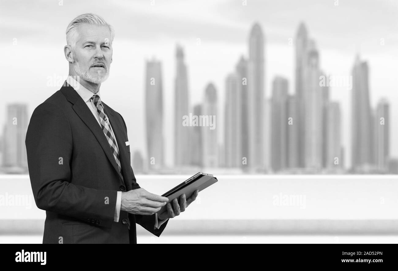 Double exposure businessman background Black and White Stock Photos ...