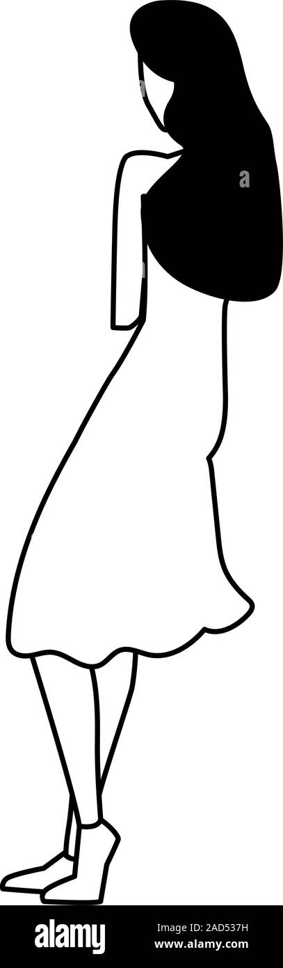 young woman of back position on white background vector illustration ...