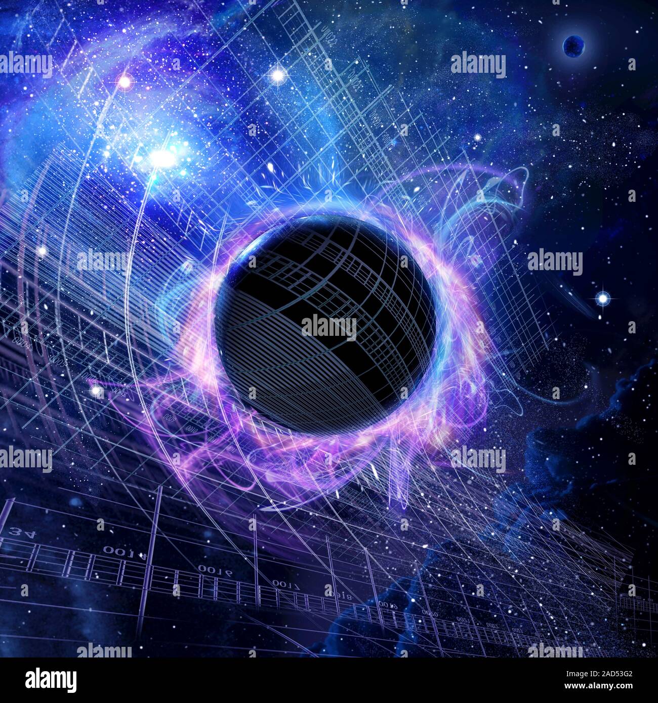 Hawking radiation. Conceptual image of a black hole and Hawking ...