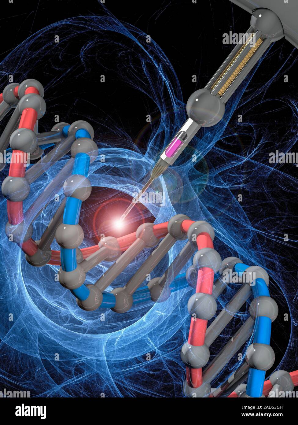 Conceptual illustration depicting the process of genetic engineering by ...