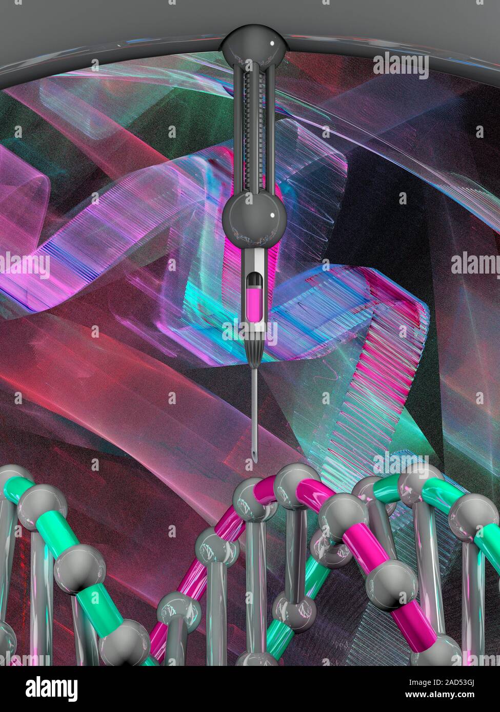 Conceptual illustration depicting the process of genetic engineering by ...