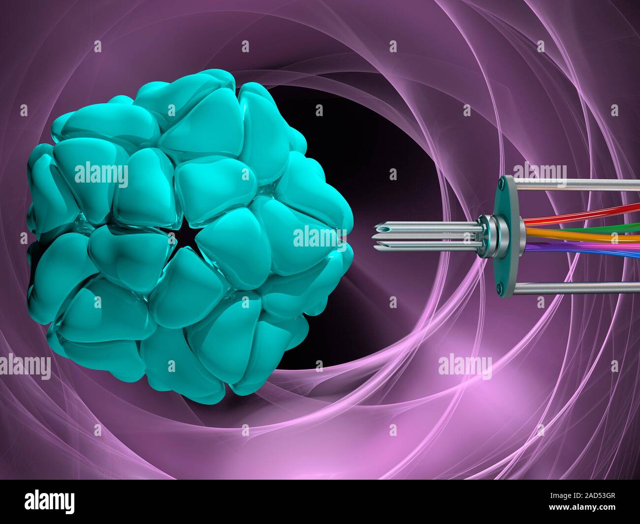 Conceptual illustration depicting the process of genetic engineering by ...