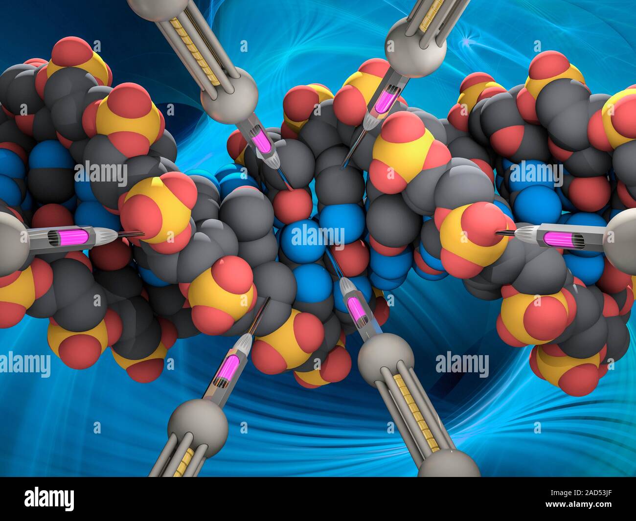 Conceptual illustration depicting the process of genetic engineering by ...