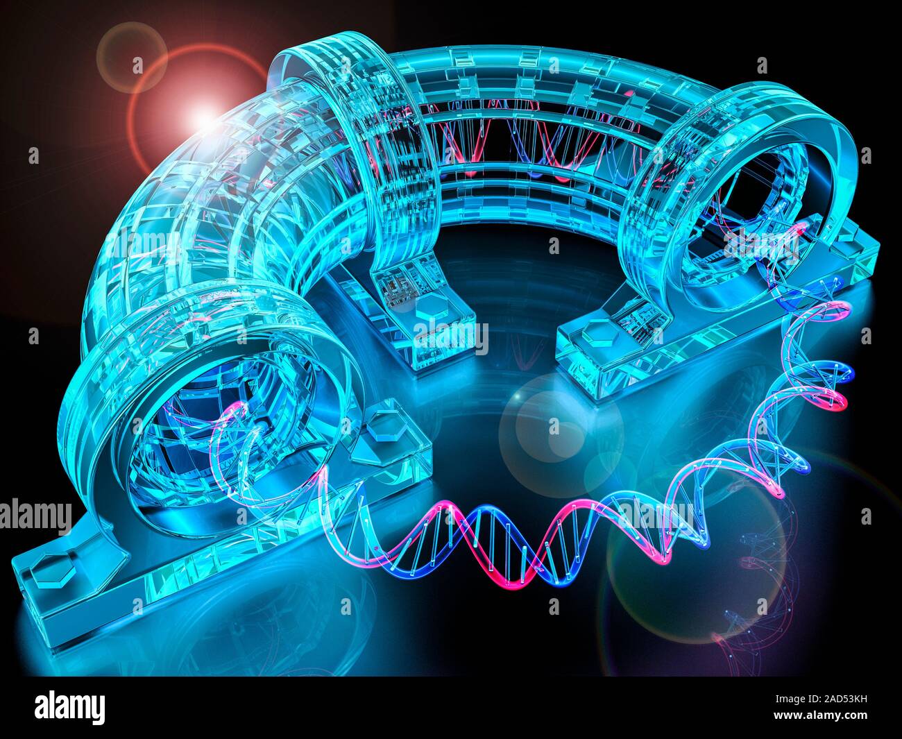 Conceptual illustration depicting the process of genetic engineering by ...