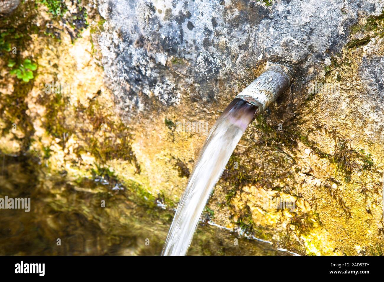Natural and pure fresh drinking water comes out of a source Stock Photo ...