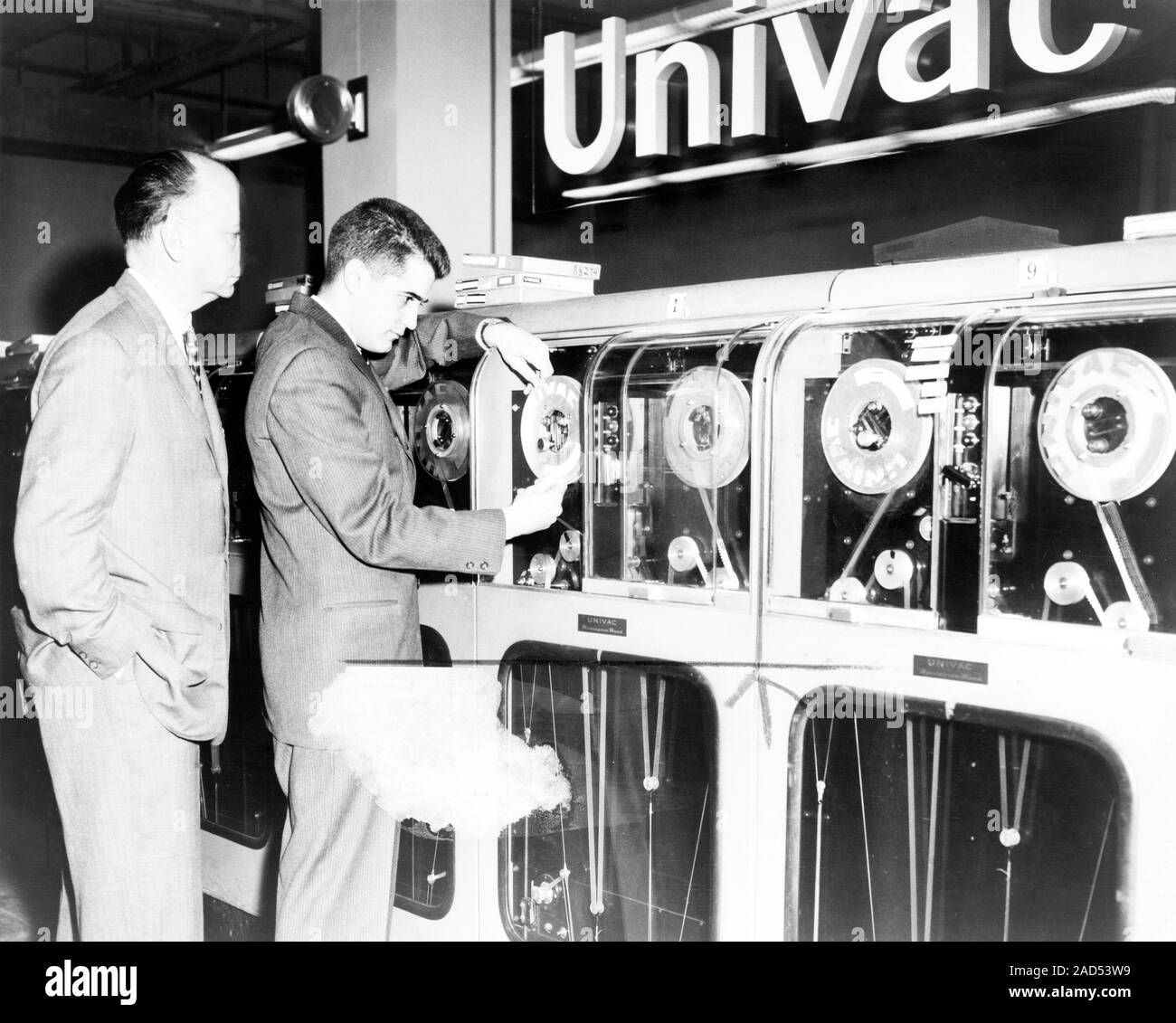 UNIVAC computer use. UNIVAC computer being prepared in 1959 to predict ...