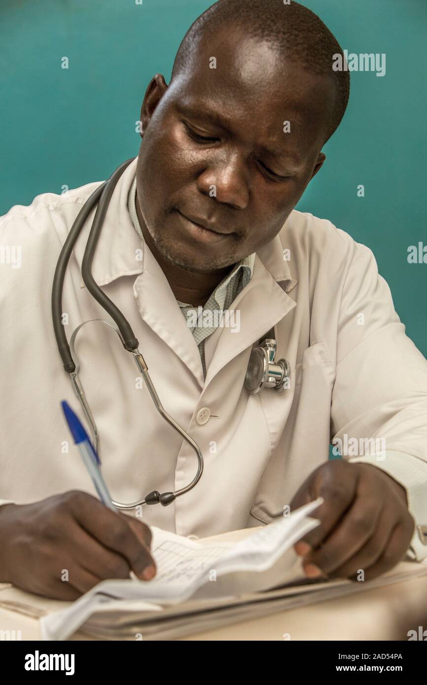 Hospital doctor writing notes. Photographed in St Mary's Hospital ...