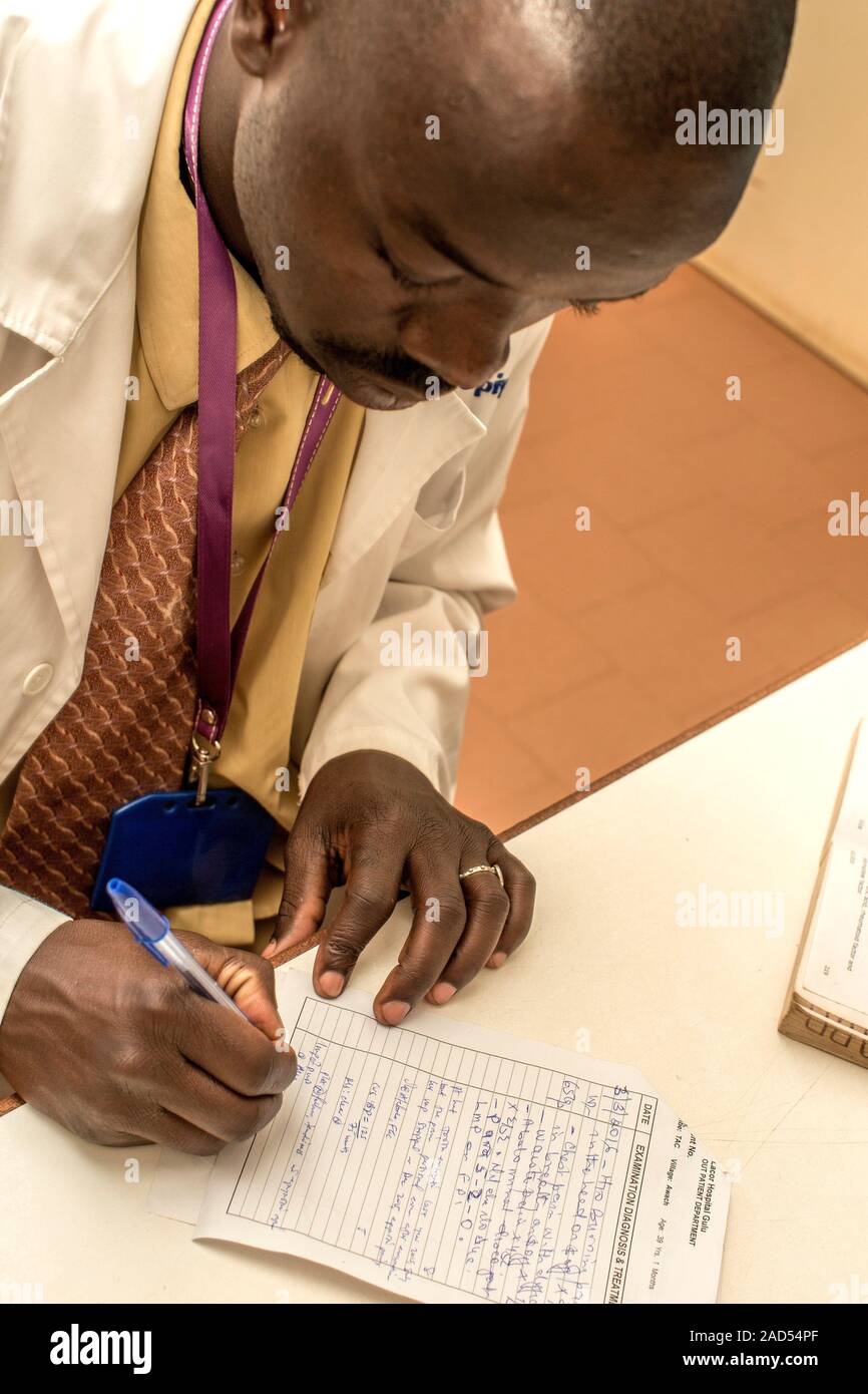 Hospital doctor writing notes. Photographed in St Mary's Hospital ...