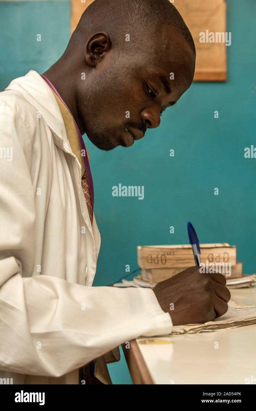 Hospital doctor writing notes. Photographed in St Mary's Hospital ...