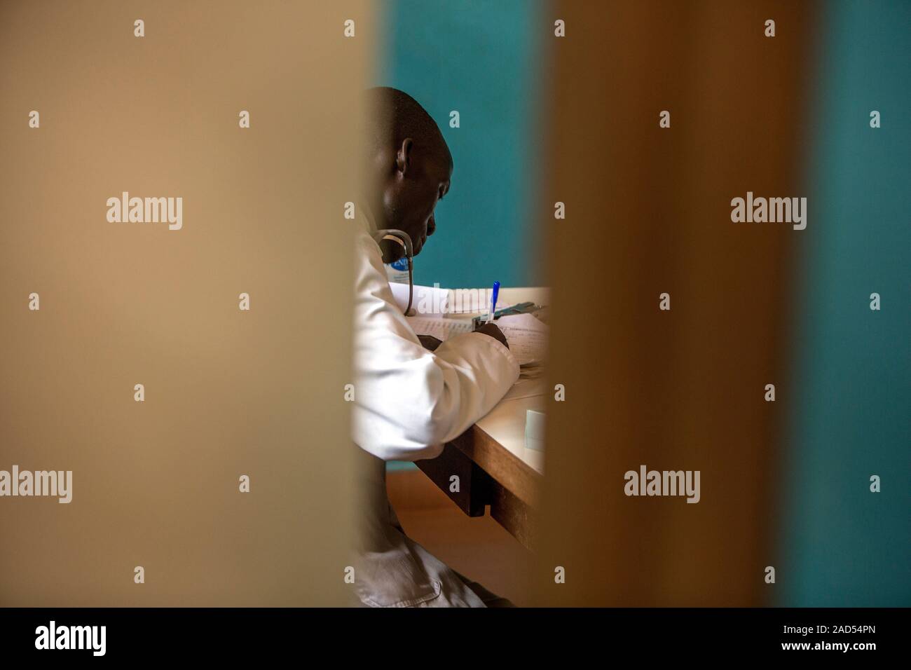 Hospital doctor writing notes. Photographed in St Mary's Hospital ...