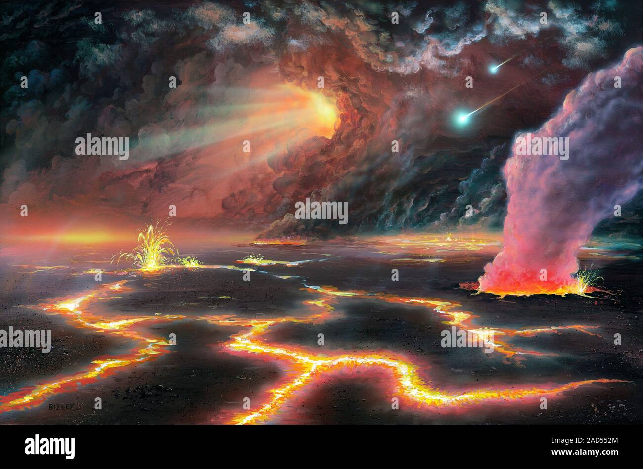 Prehistoric Earth. Illustration showing how the surface of the Earth may have appeared during a ...