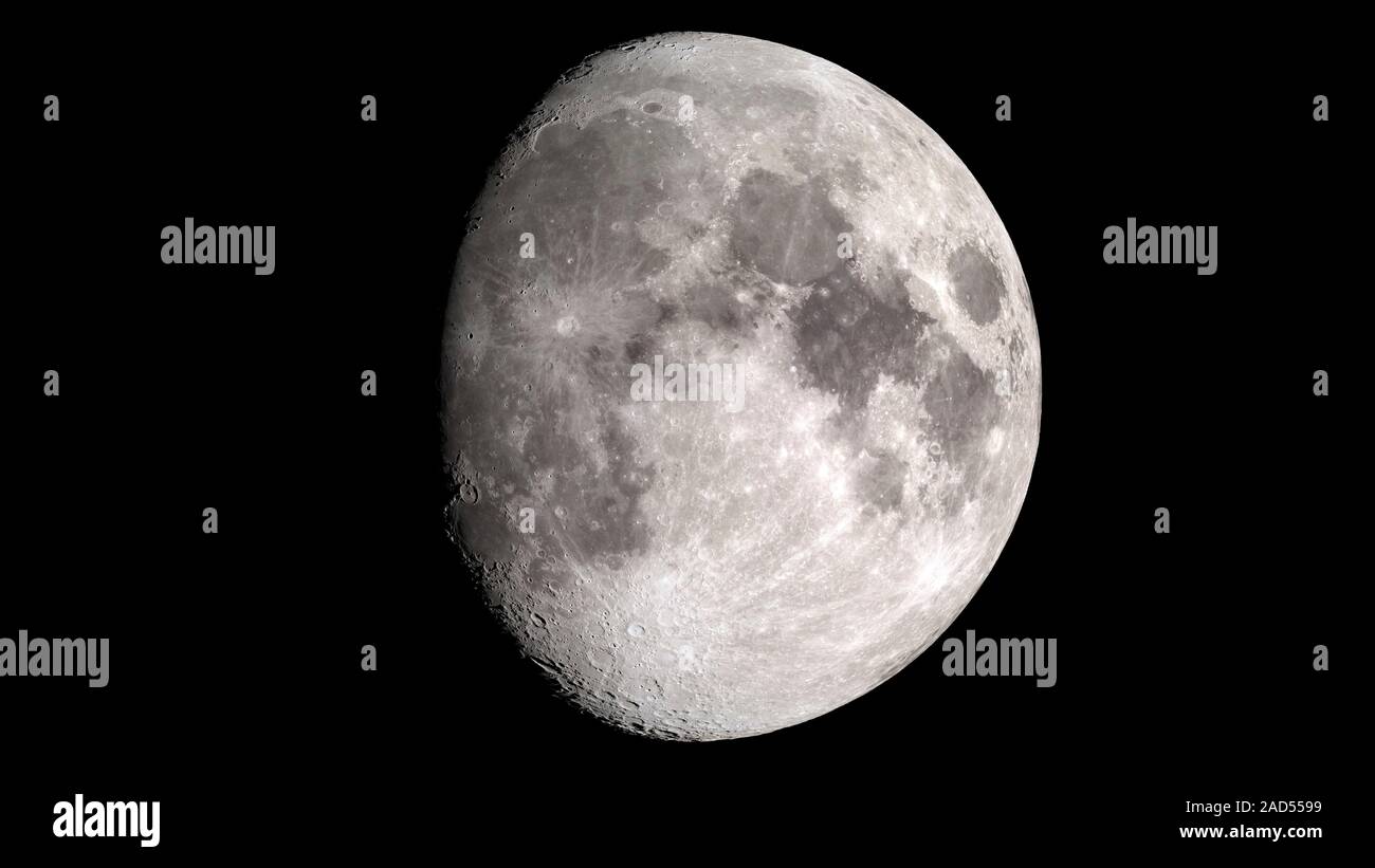 Waxing gibbous Moon. The lunar phases arise as the Earth-Moon-Sun angle ...