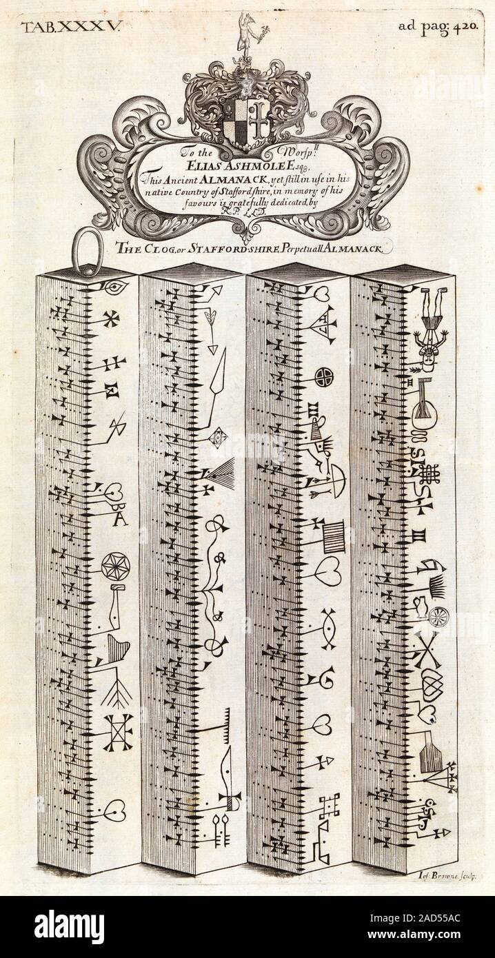 Perpetual almanac. 17th-century illustration of a perpetual almanac (a ...
