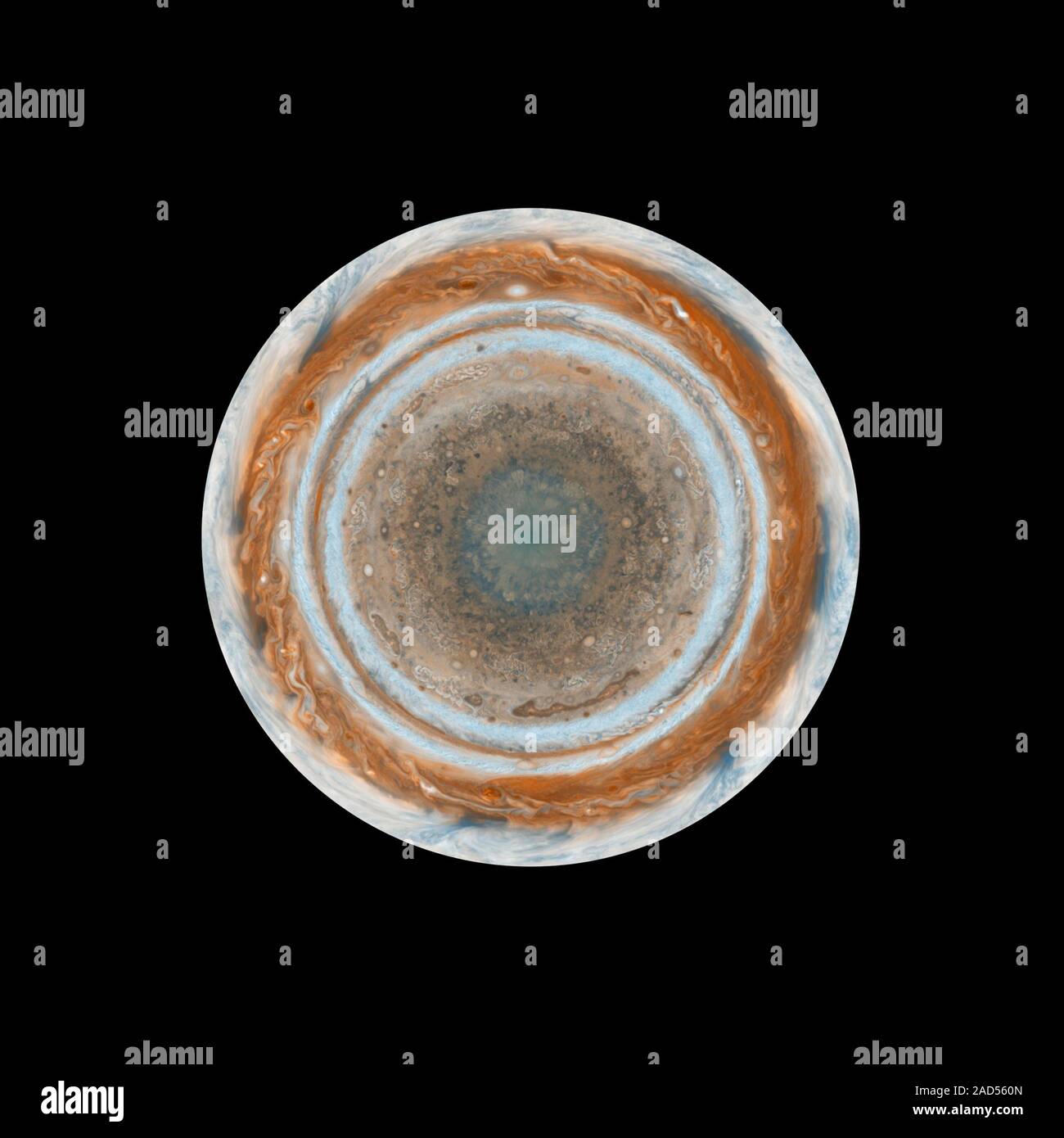 North polar map of Jupiter. Polar stereographic projection of the ...