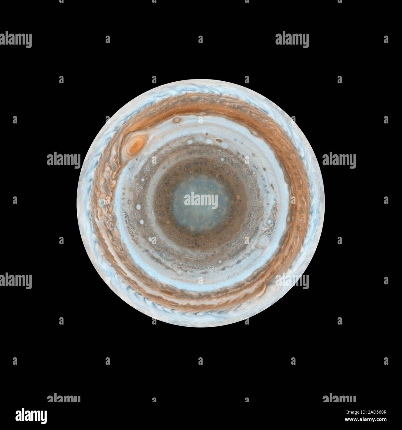 South polar map of Jupiter. Polar stereographic projection of the ...