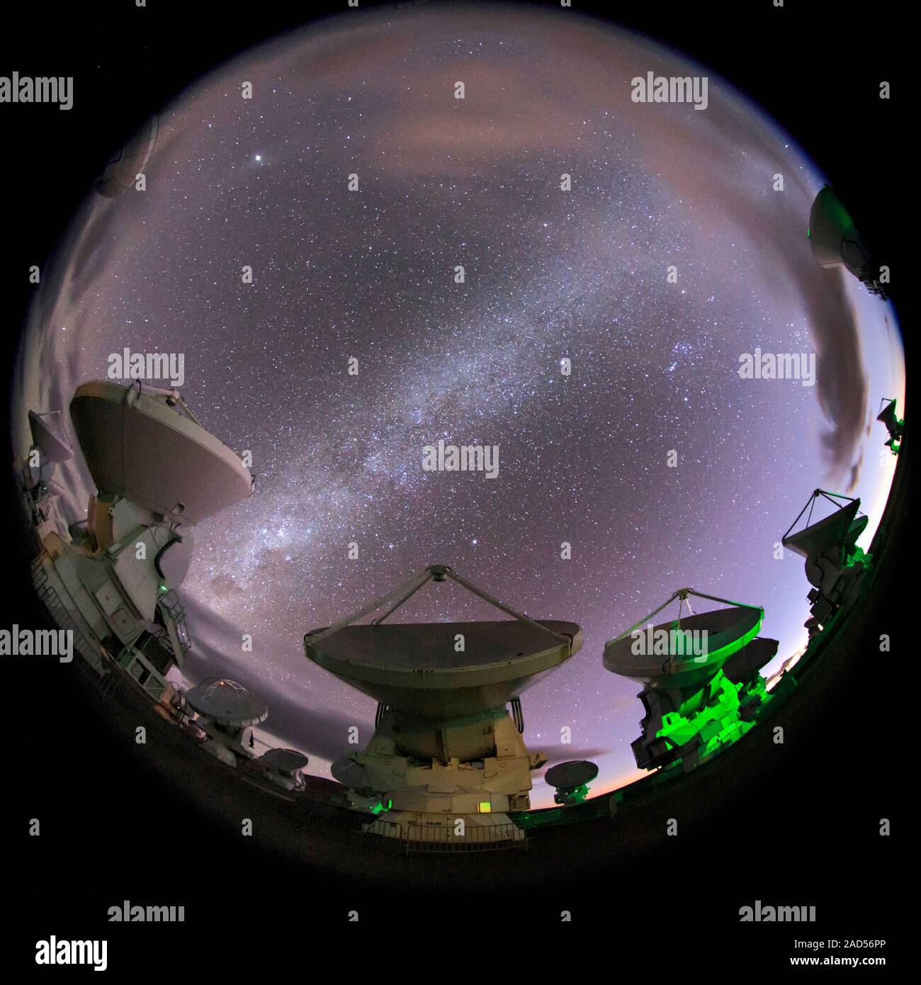 ALMA telescopes. Fisheye image of the telescopes of the Atacama Large ...