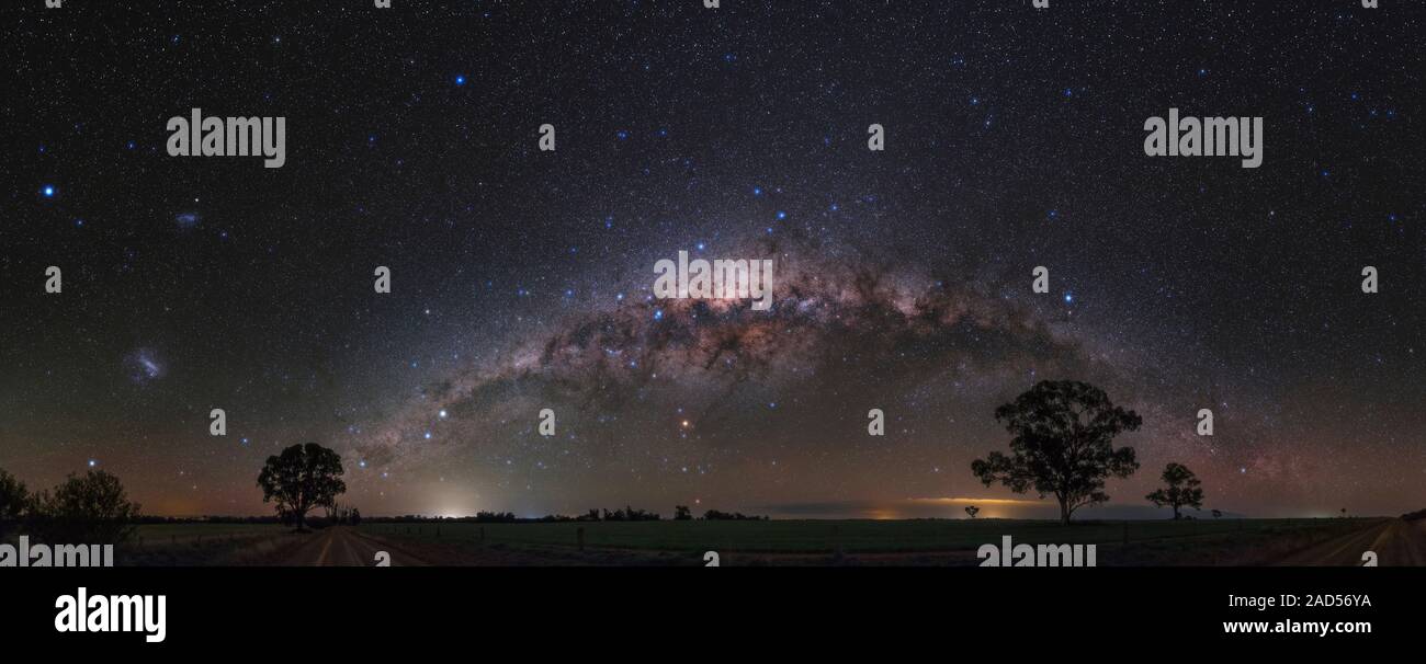 Milky Way over Australian outback. Panoramic view of the Milky Way in ...