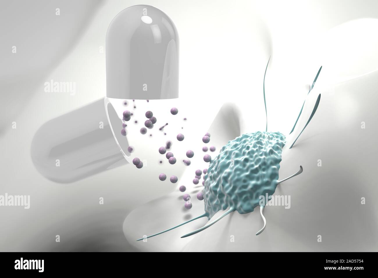 Anti-cancer nanoparticles. Conceptual illustration of a drug capsule ...