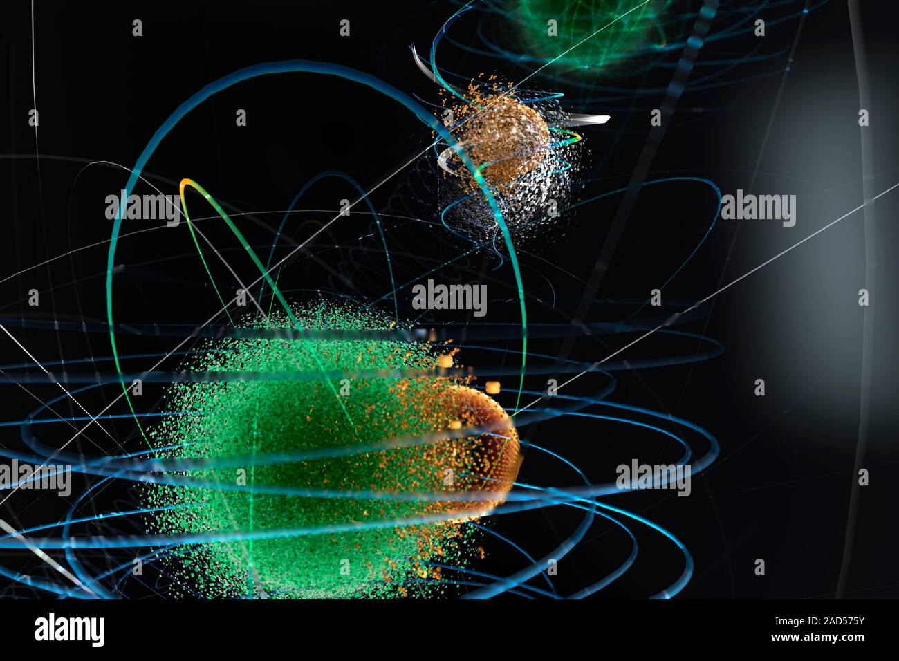 Quantum teleportation, illustration. Quantum teleportation is a process ...