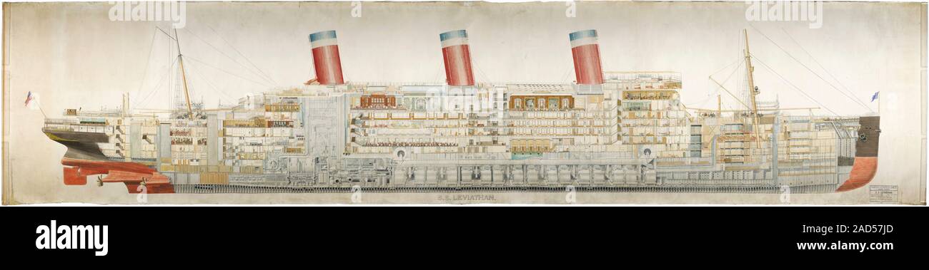 SS Leviathan. Historical illustration showing the internal layout of ...