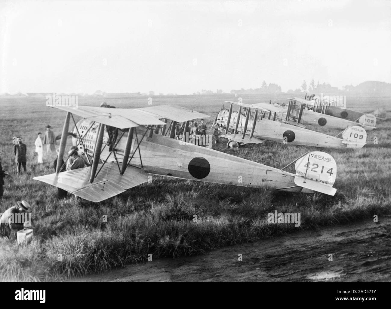 Early Japanese aircraft. Japanese biplanes forming part of the ...