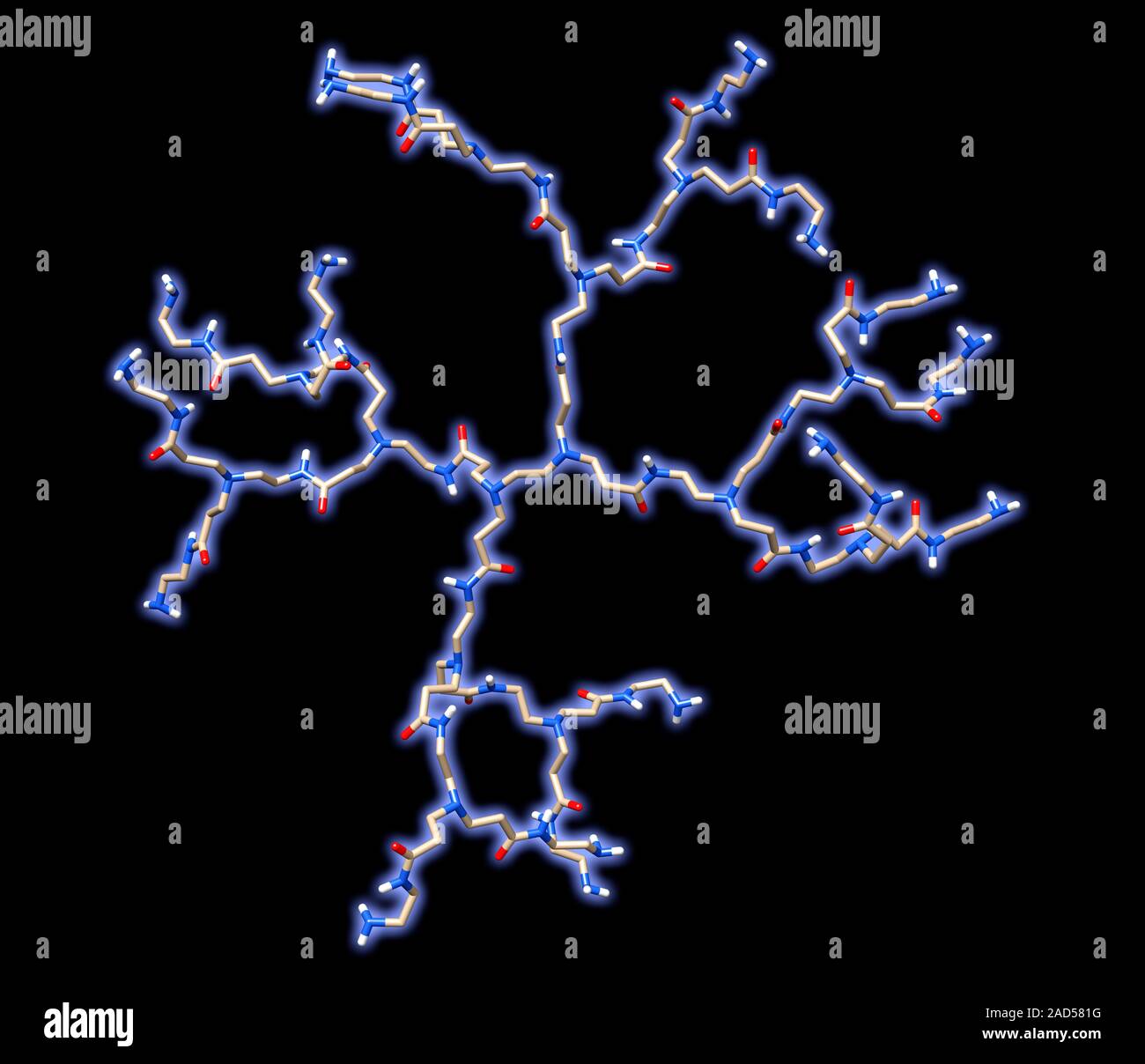 Dendrimer, molecular structur shown as a stick model. Dendrimers are ...