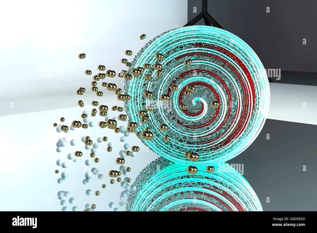 Oxygen (gold spheres) interacting with hydrogen (white spheres) on the ...